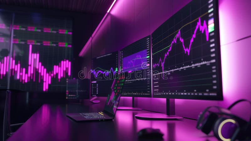 Digital Wallpaper with Charts and Graphs on Multiple Computer Screens ...