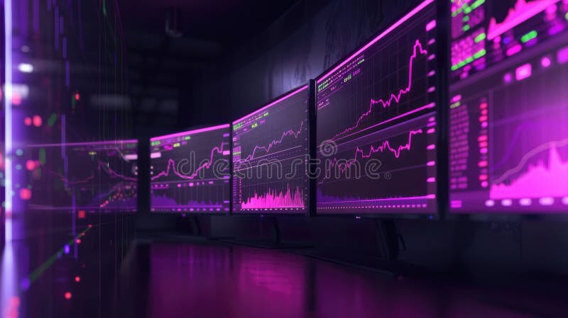 Digital Wallpaper with Charts and Graphs on Multiple Computer Screens ...