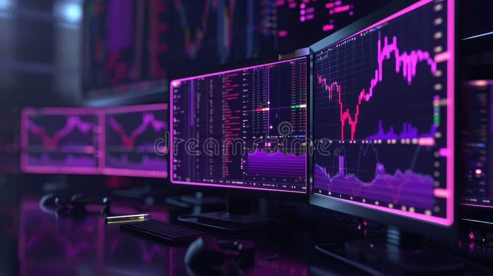 Digital Wallpaper with Charts and Graphs on Multiple Computer Screens ...