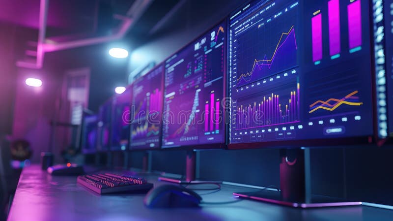 Digital Wallpaper with Charts and Graphs on Multiple Computer Screens ...