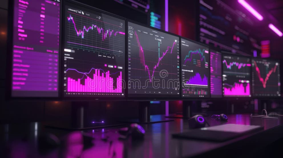 Digital Wallpaper with Charts and Graphs on Multiple Computer Screens ...