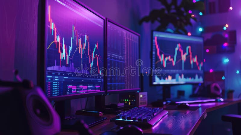 Digital Wallpaper with Charts and Graphs on Multiple Computer Screens ...