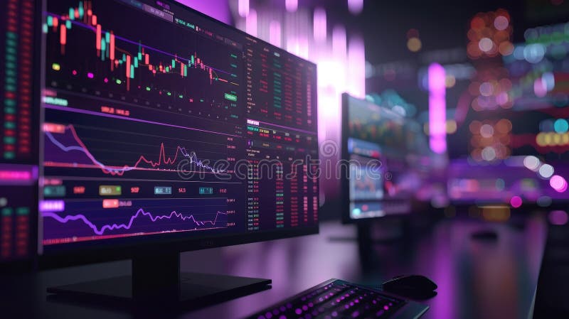 Digital Wallpaper with Charts and Graphs on Multiple Computer Screens ...