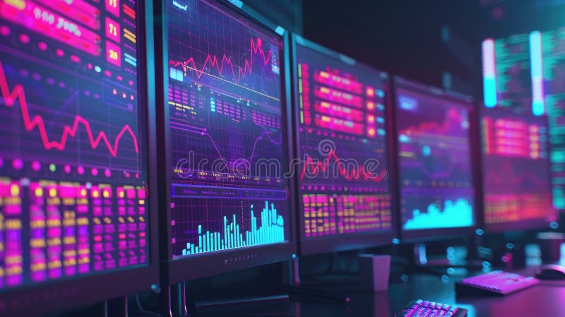 Digital Wallpaper with Charts and Graphs on Multiple Computer Screens ...