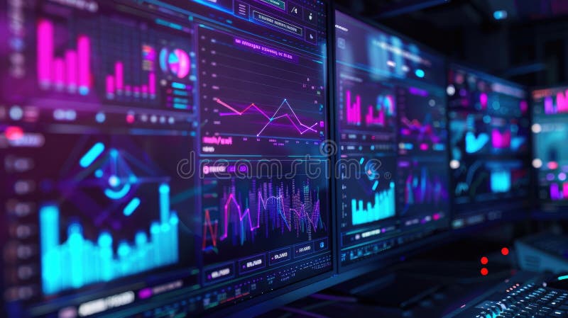 Digital Wallpaper with Charts and Graphs on Multiple Computer Screens ...