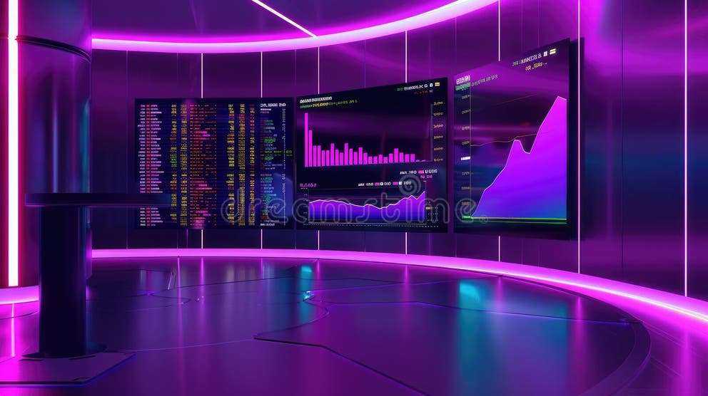 Digital Wallpaper with Charts and Graphs on Multiple Computer Screens ...