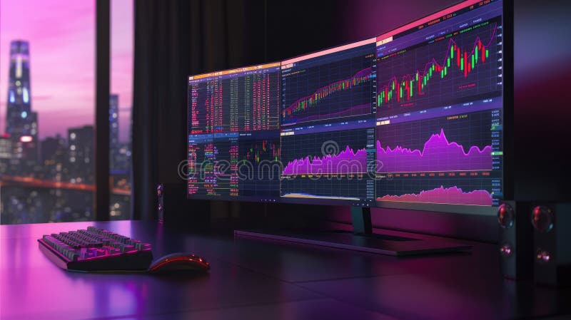 Digital Wallpaper with Charts and Graphs on Multiple Computer Screens ...