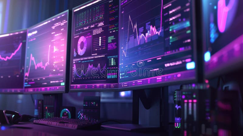 Digital Wallpaper with Charts and Graphs on Multiple Computer Screens ...