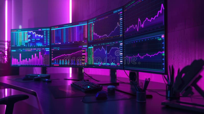 Digital Wallpaper with Charts and Graphs on Multiple Computer Screens ...