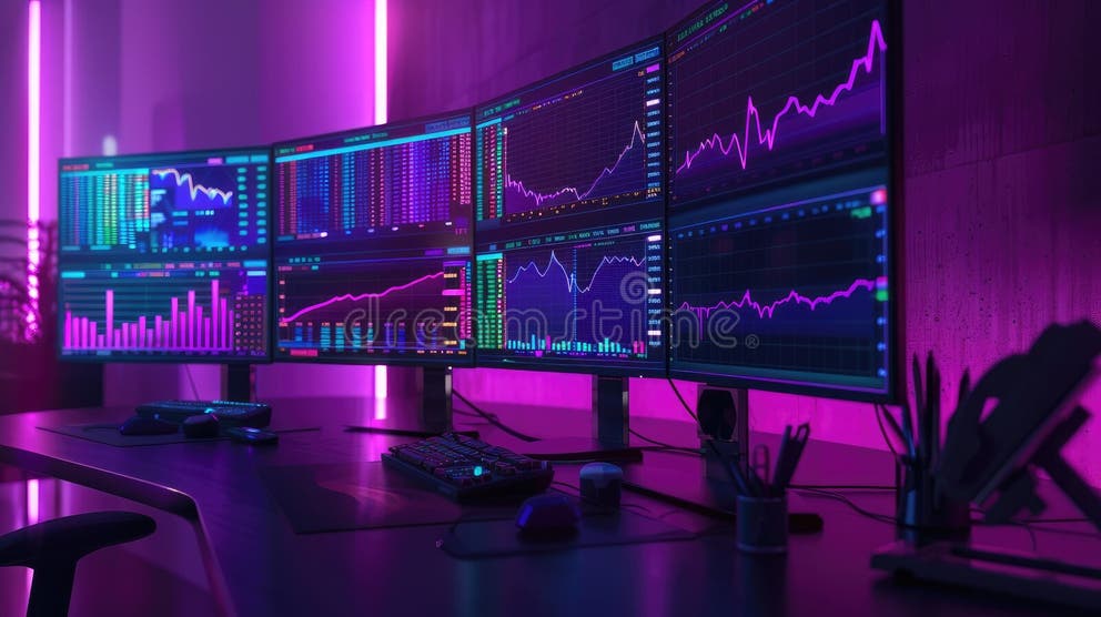 Digital Wallpaper with Charts and Graphs on Multiple Computer Screens ...