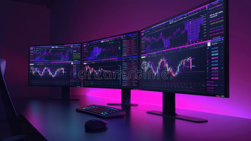 Digital Wallpaper with Charts and Graphs on Multiple Computer Screens ...