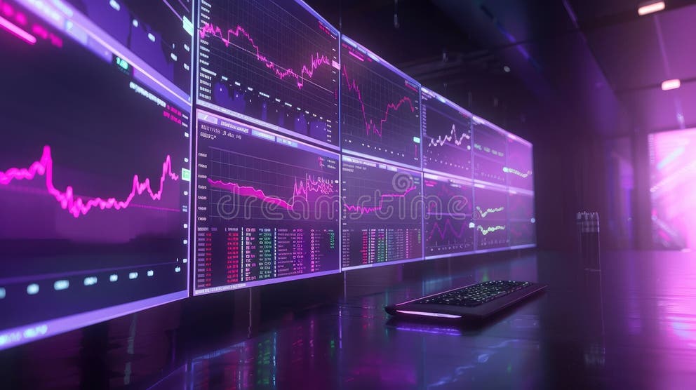 Digital Wallpaper with Charts and Graphs on Multiple Computer Screens ...