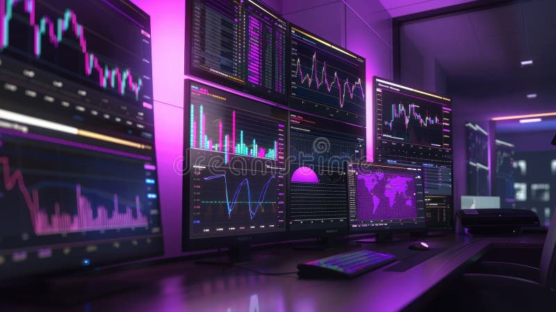 Digital Wallpaper with Charts and Graphs on Multiple Computer Screens ...