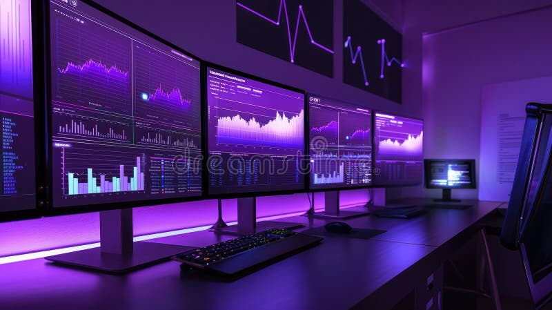 Digital Wallpaper with Charts and Graphs on Multiple Computer Screens ...