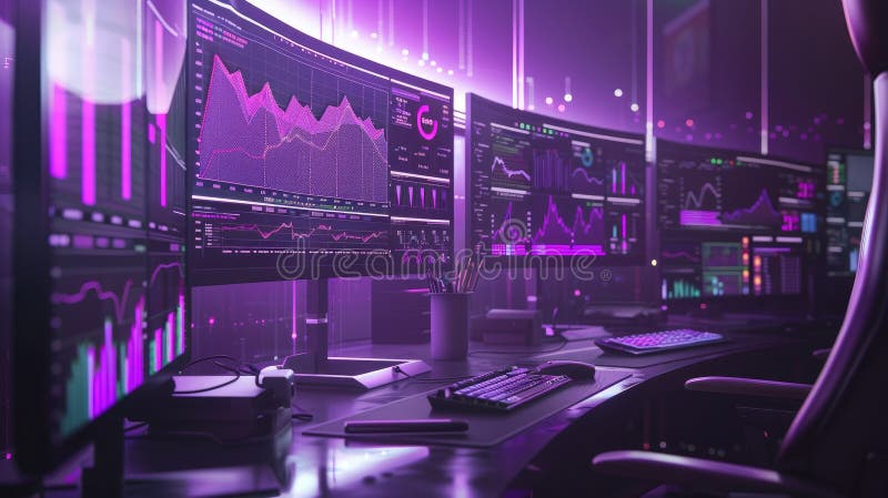 Digital Wallpaper with Charts and Graphs on Multiple Computer Screens ...