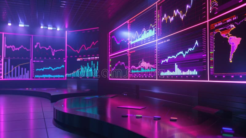 Digital Wallpaper with Charts and Graphs on Multiple Computer Screens ...