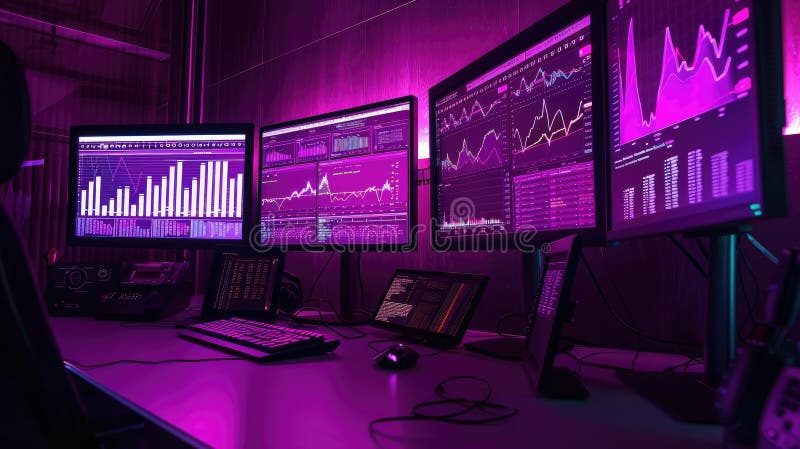 Digital Wallpaper with Charts and Graphs on Multiple Computer Screens ...