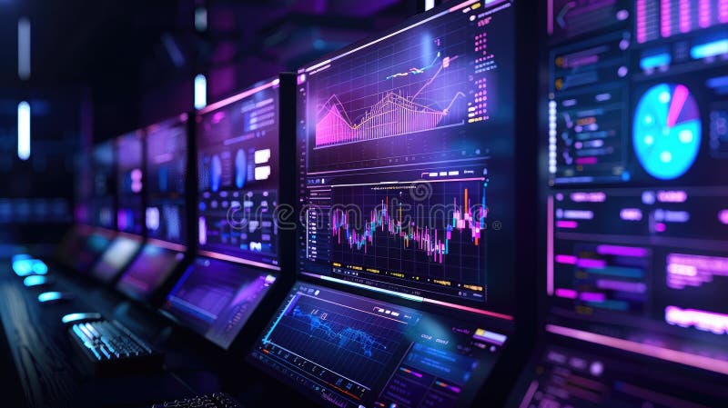 Digital Wallpaper with Charts and Graphs on Multiple Computer Screens ...