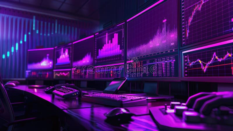 Digital Wallpaper with Charts and Graphs on Multiple Computer Screens ...