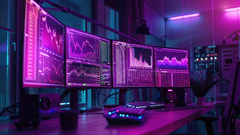 Digital Wallpaper with Charts and Graphs on Multiple Computer Screens ...