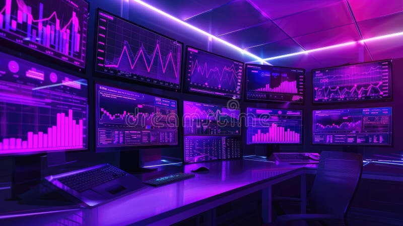 Digital Wallpaper with Charts and Graphs on Multiple Computer Screens ...