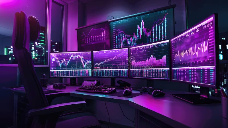 Digital Wallpaper with Charts and Graphs on Multiple Computer Screens ...