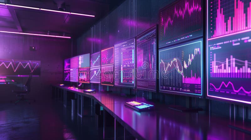 Digital Wallpaper with Charts and Graphs on Multiple Computer Screens ...