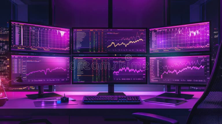 Digital Wallpaper with Charts and Graphs on Multiple Computer Screens ...