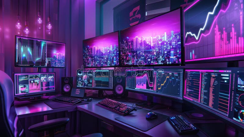 Digital Wallpaper with Charts and Graphs on Multiple Computer Screens ...