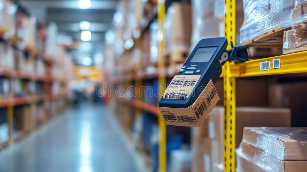 Digital Warehouse with Electronic Grids, Barcode Scanner Stock Photo ...