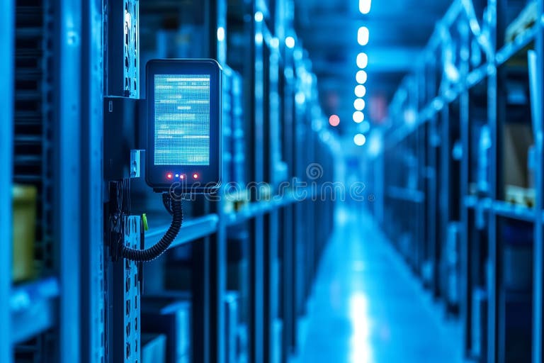 Digital Warehouse with Electronic Grids, Barcode Scanner Stock Photo ...