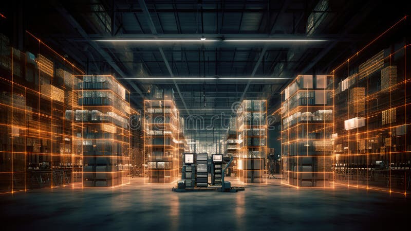 Digital Warehouse with Electronic Grids Connected To a Bar Code Scanner ...