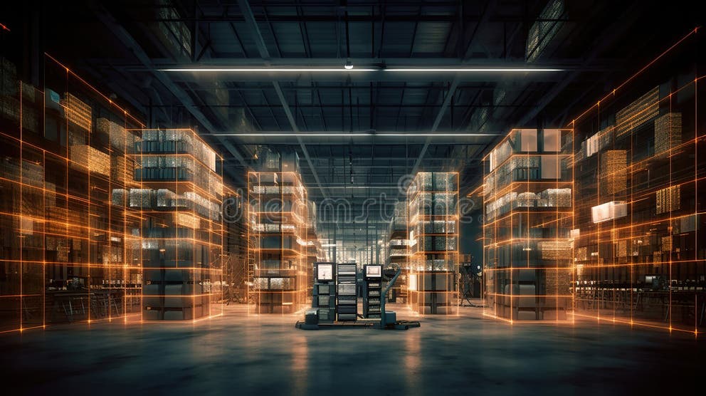 Digital Warehouse with Electronic Grids Connected To a Bar Code Scanner ...