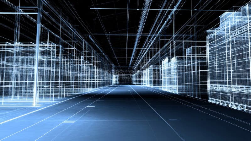 Digital Warehouse with Electronic Grids Stock Image - Image of ...