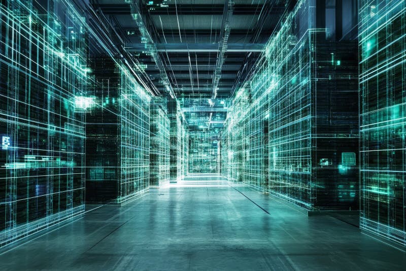 Digital Warehouse with Electronic Grids Stock Photo - Image of smart ...