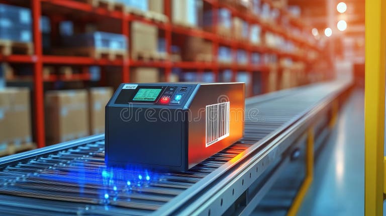 Digital Warehouse with Electronic Grids, Barcode Scanner Stock Photo ...
