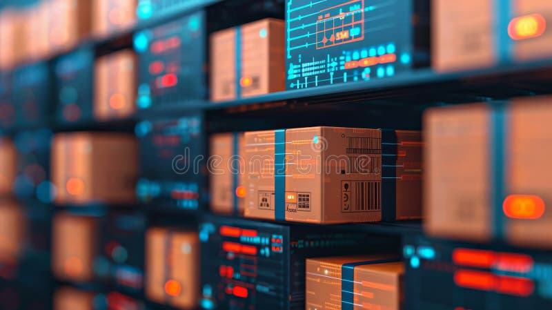 Digital Warehouse Inventory Management System with Stacked Cardboard ...