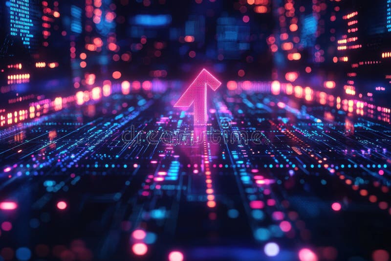 Digital Warning Sign Amid Neon Network of Blue and Orange Signals Stock ...