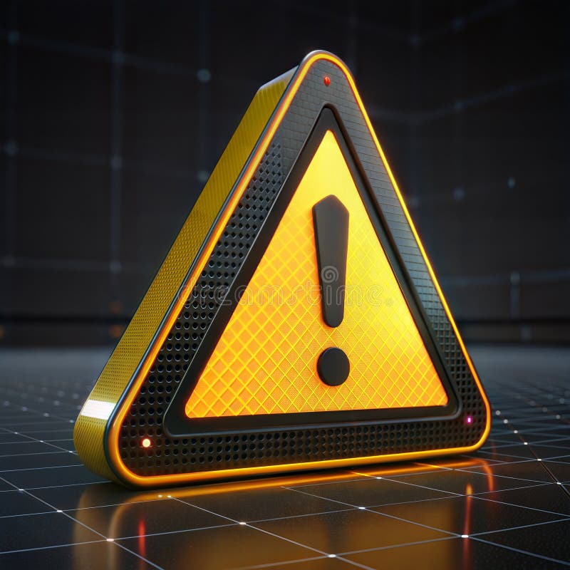 A Digital Warning Sign with an Exclamation Mark, Glowing in Yellow, Set ...