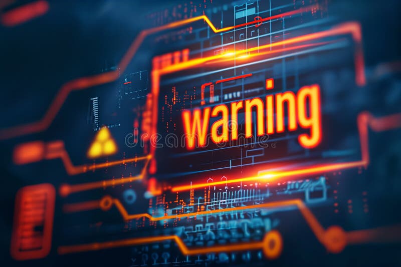 Digital Warning Sign on a High-tech Interface. Stock Image - Image of ...