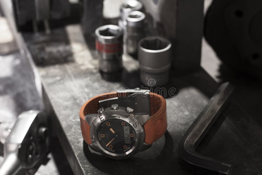 Digital Watch with Orange Strap Stock Photo - Image of industrial ...