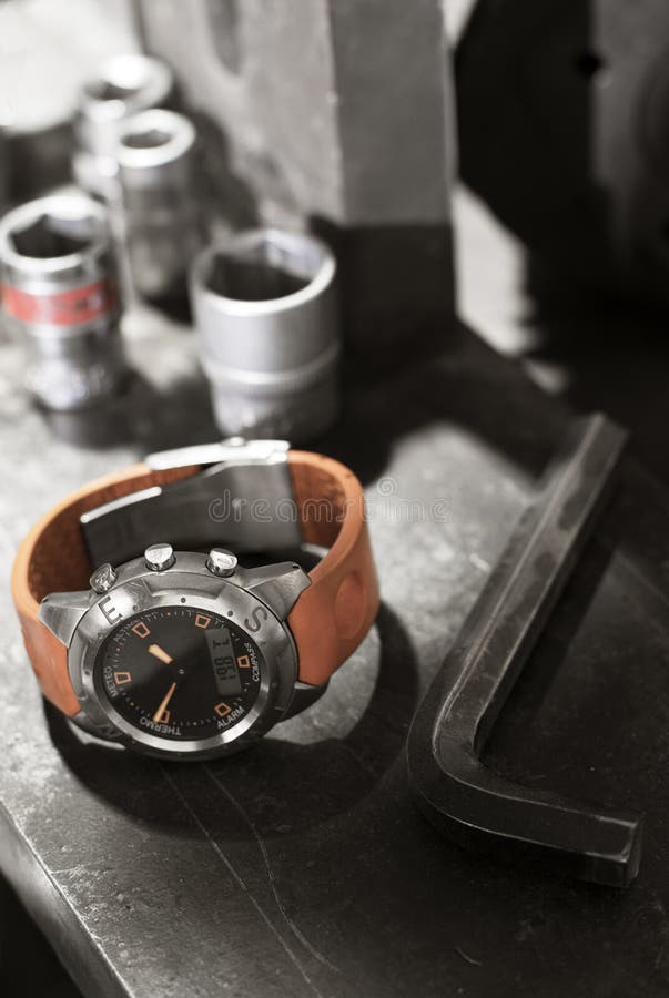 Digital Watch with Orange Strap Stock Image - Image of electronic ...