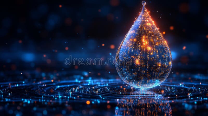 Digital Water Drop Icon Features Cascading Binary Code Stock Photo ...
