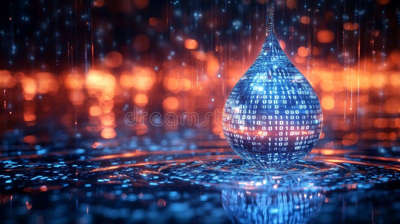 Digital Water Drop Icon Features Cascading Binary Code Stock Image ...