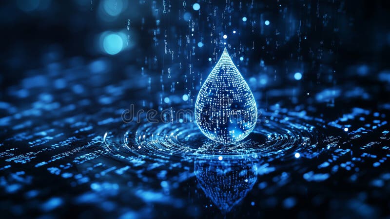 Digital Water Drop Icon Features Cascading Binary Code Stock Photos ...