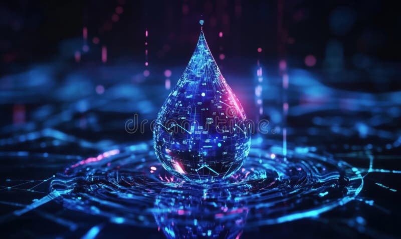 Digital Water Droplet with Data Visualization and Futuristic Technology ...
