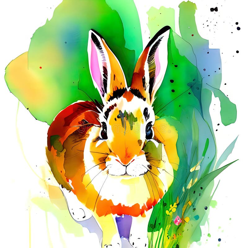 Digital Watercolor Easter Bunny with Easter Eggs Stock Illustration ...