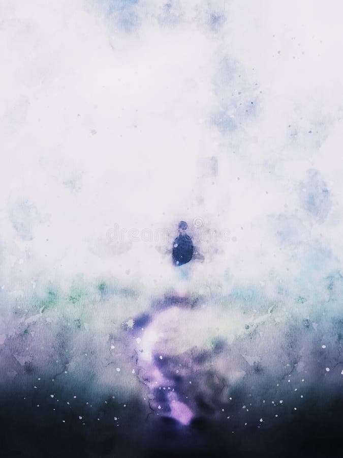 Digital Watercolor Painting of Man in Mist Stock Illustration ...