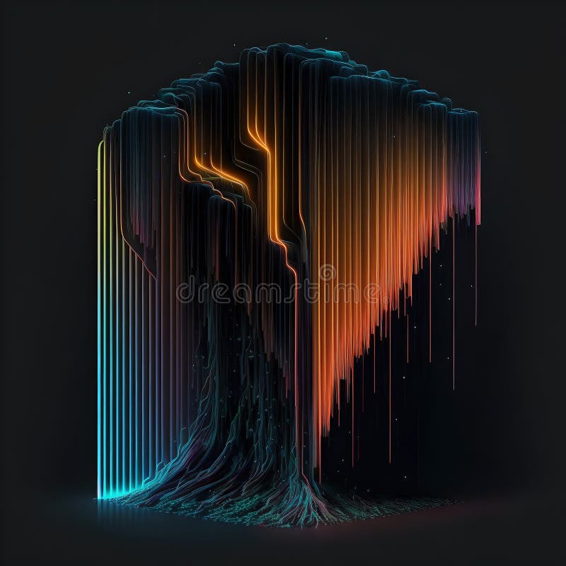 Digital Waterfall of Neon Lines in the Dark Digital Illustration Art ...