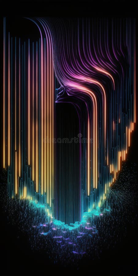 Digital Waterfall of Neon Lines in the Dark Digital Illustration Art ...